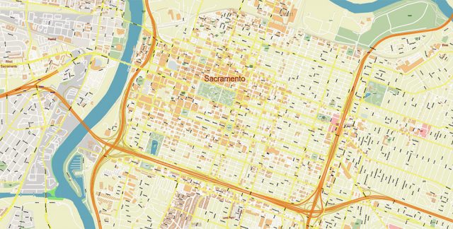 Sacramento California US Map Vector Metro Area Exact High Detailed City ...