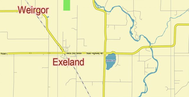 Windfall Lake Area Wisconsin US Map Vector Exact High Detailed + Low ...