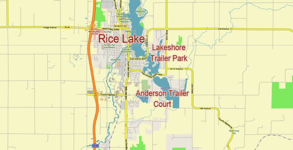 Windfall Lake Area Wisconsin US Map Vector Exact High Detailed + Low ...