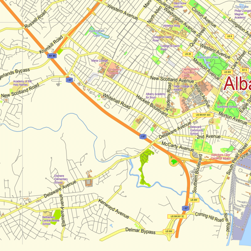 Albany New York US printable vector map – Maps in Vector: Detailed ...