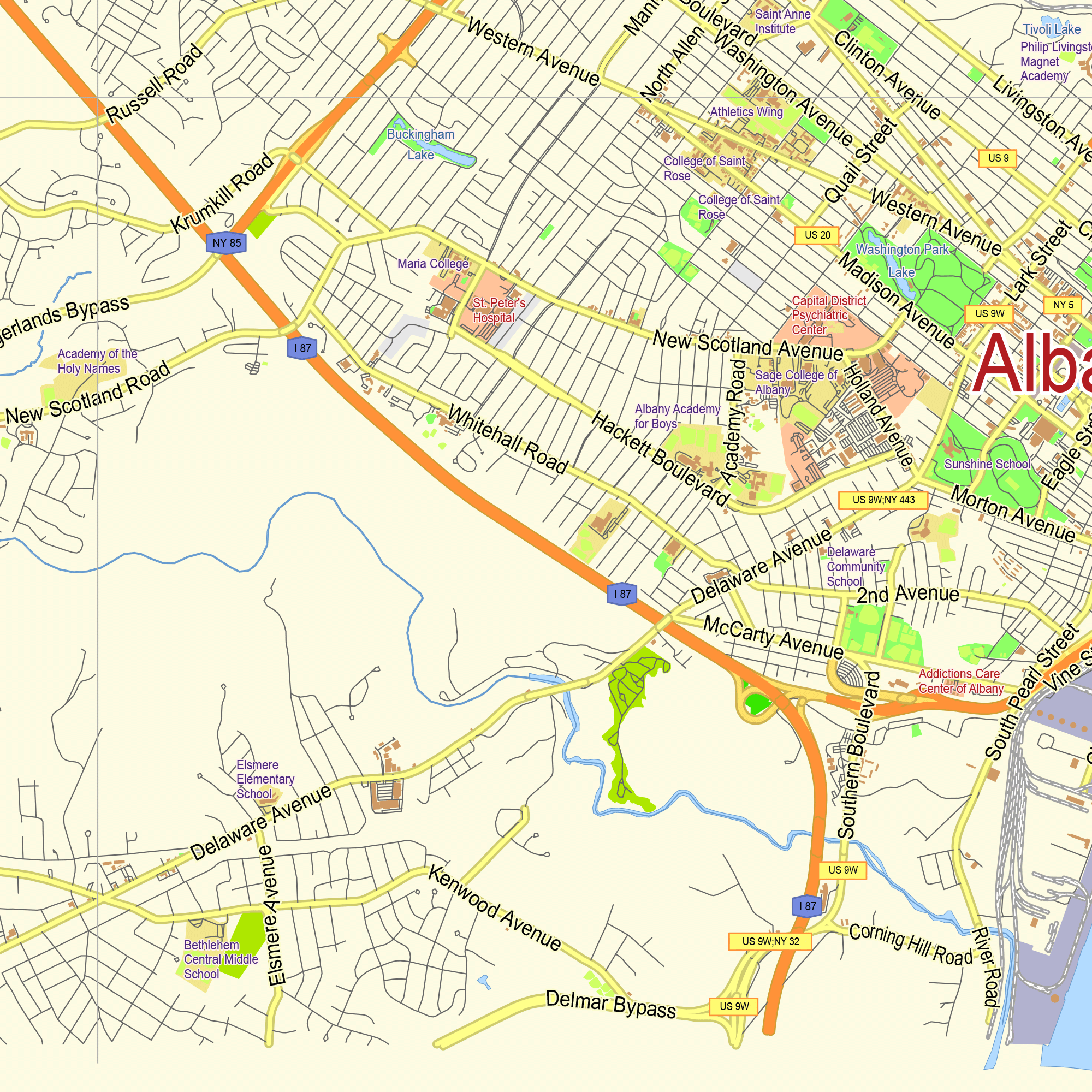 Albany New York US printable vector map – Maps in Vector: Detailed ...