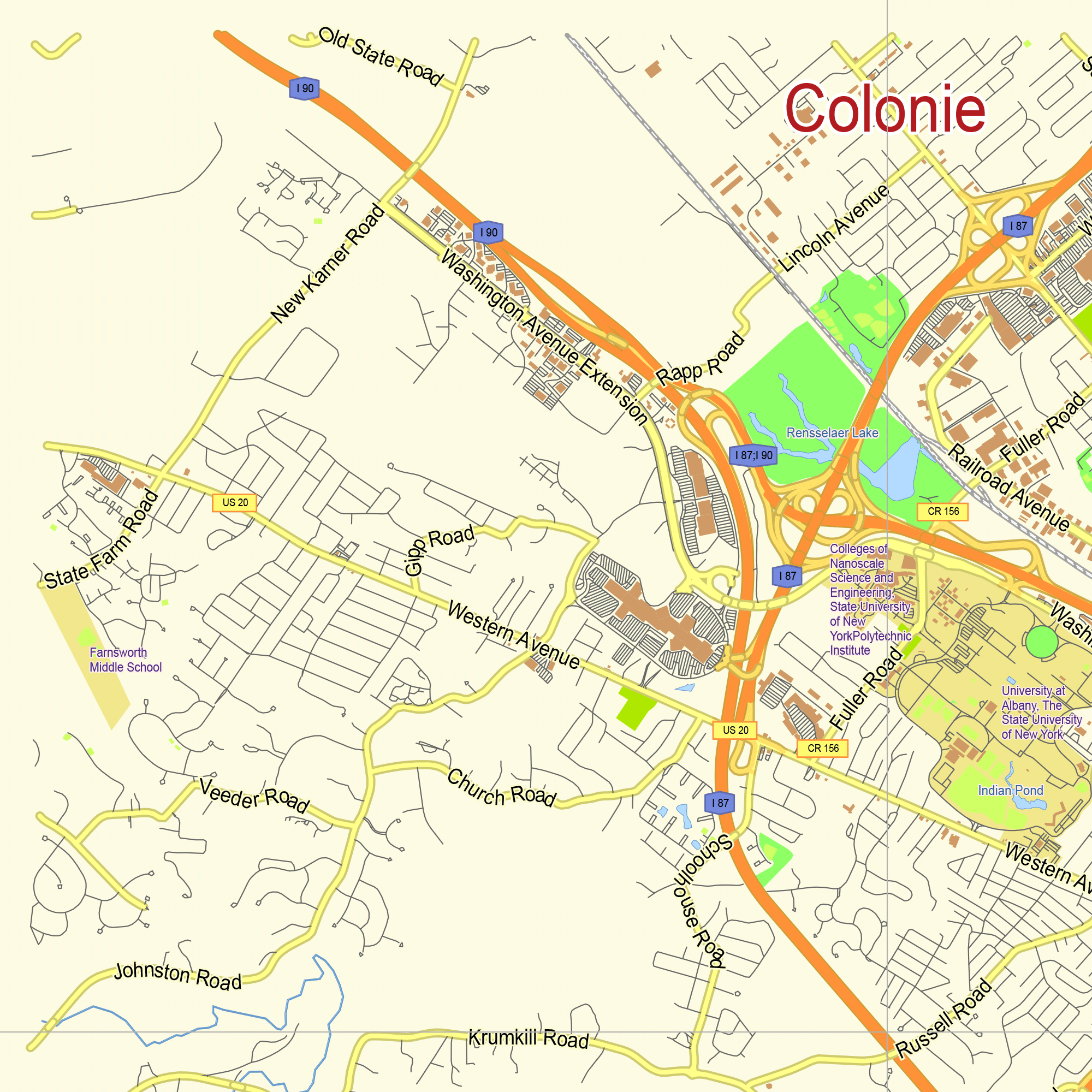 Albany New York US printable vector map – Maps in Vector: Detailed ...