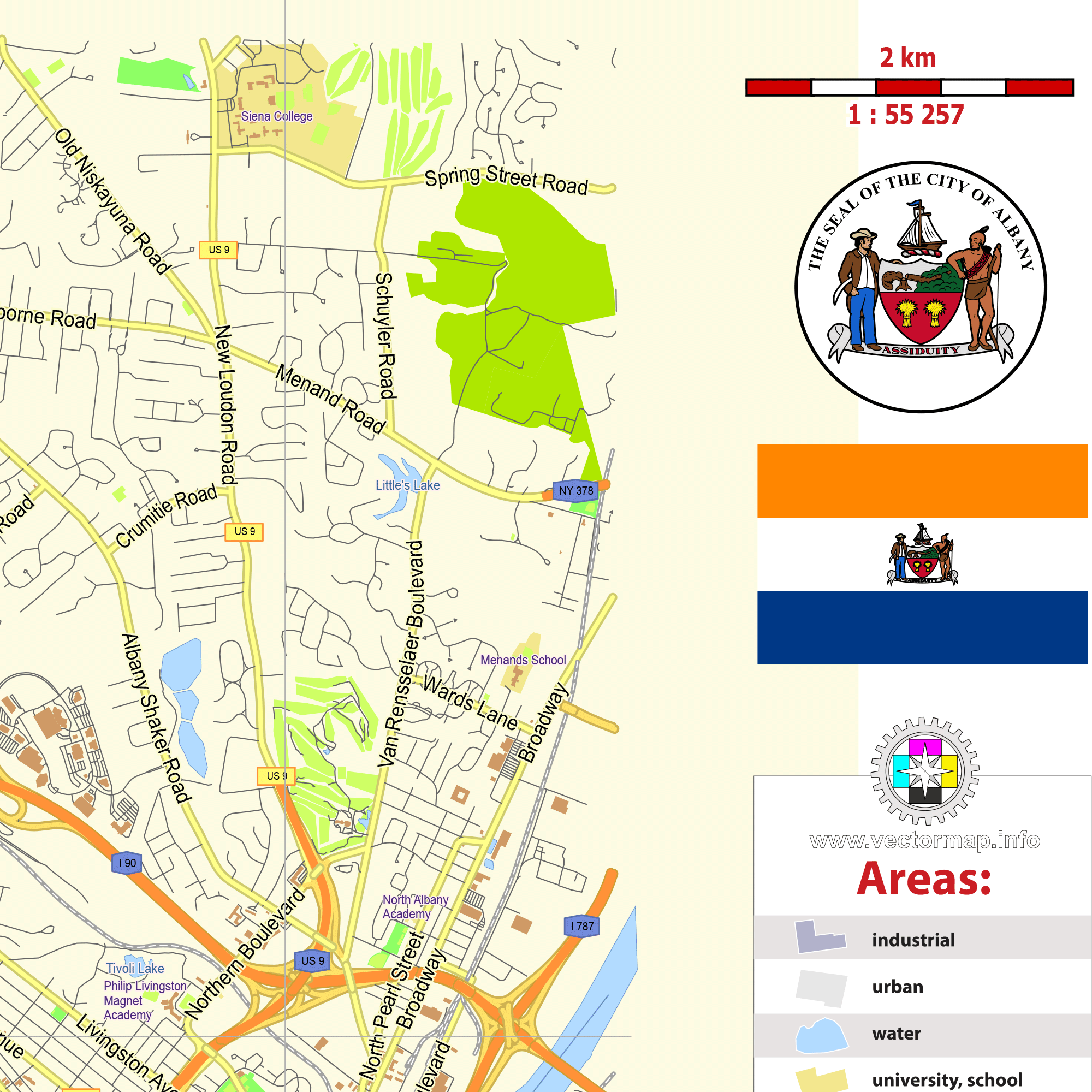 Albany New York US printable vector map – Maps in Vector: Detailed ...