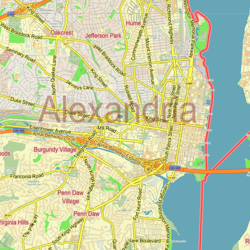 Washington DC Alexandria VA US printable editable layered Vector Map ...
