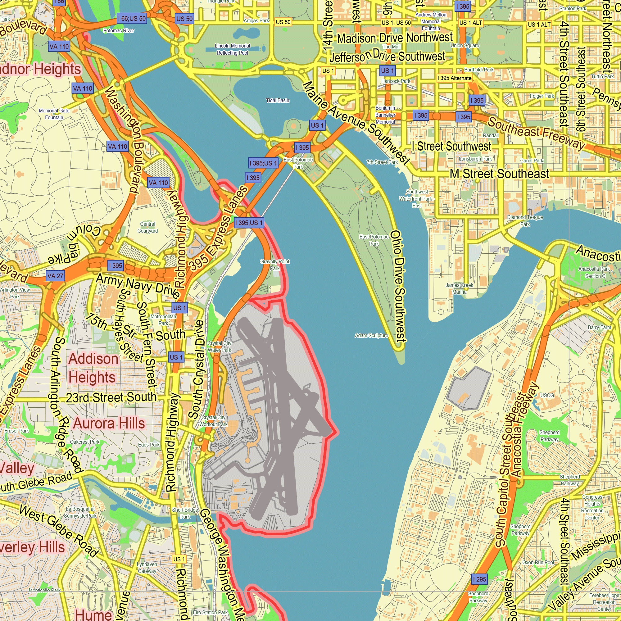 Washington DC Alexandria VA US printable editable layered Vector Map ...