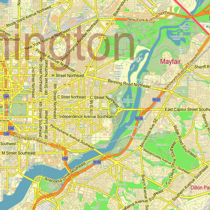 Washington DC Alexandria VA US printable editable layered Vector Map ...
