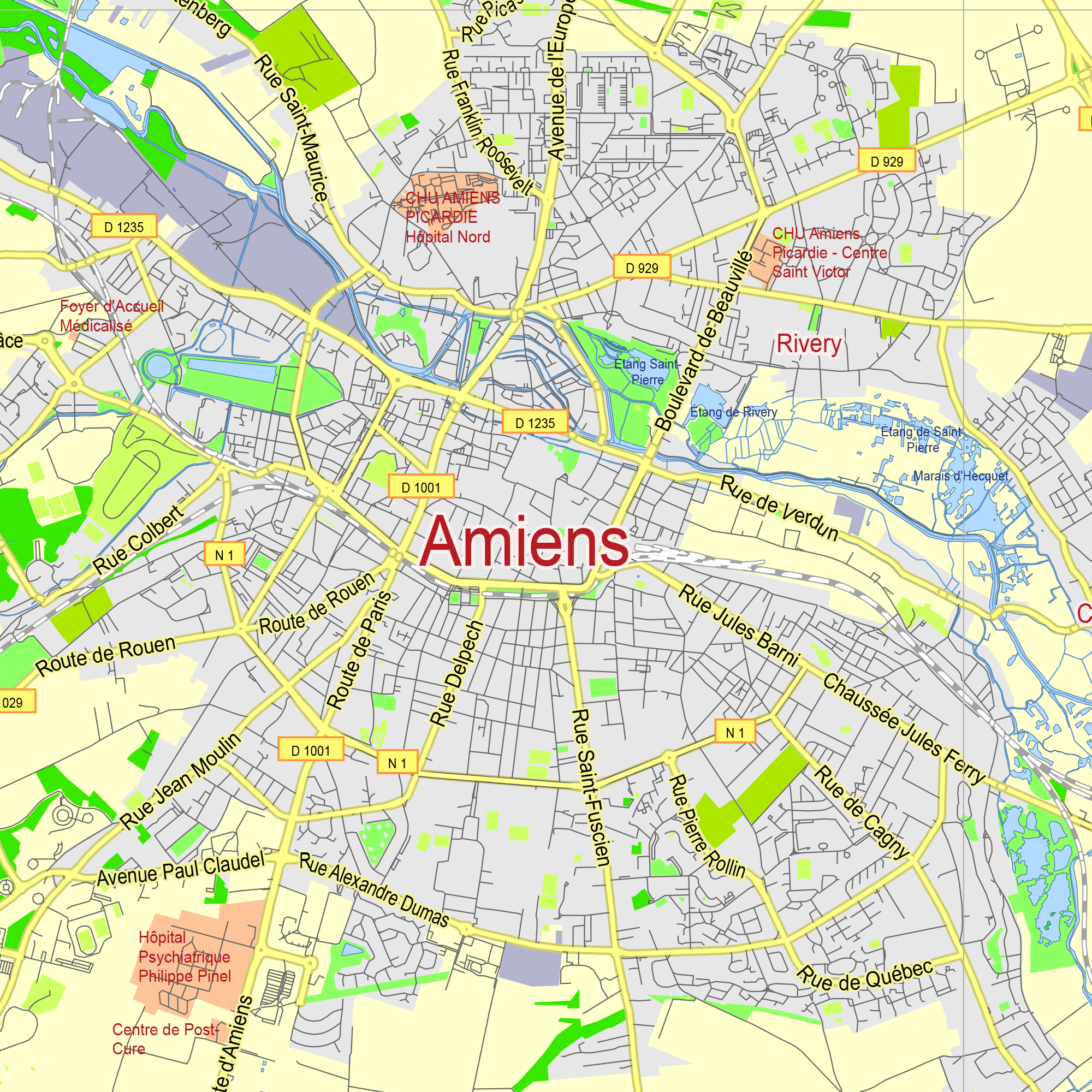 Amiens France printable editable layered Vector Map – Maps in Vector ...