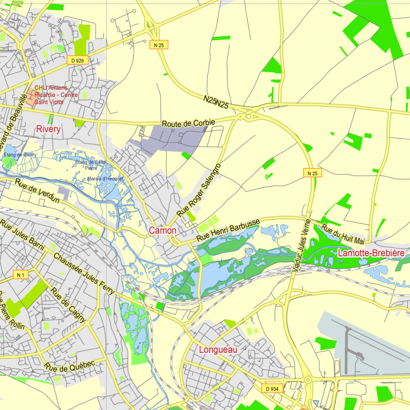 Amiens France printable editable layered Vector Map – Maps in Vector: Detailed Street Maps ...