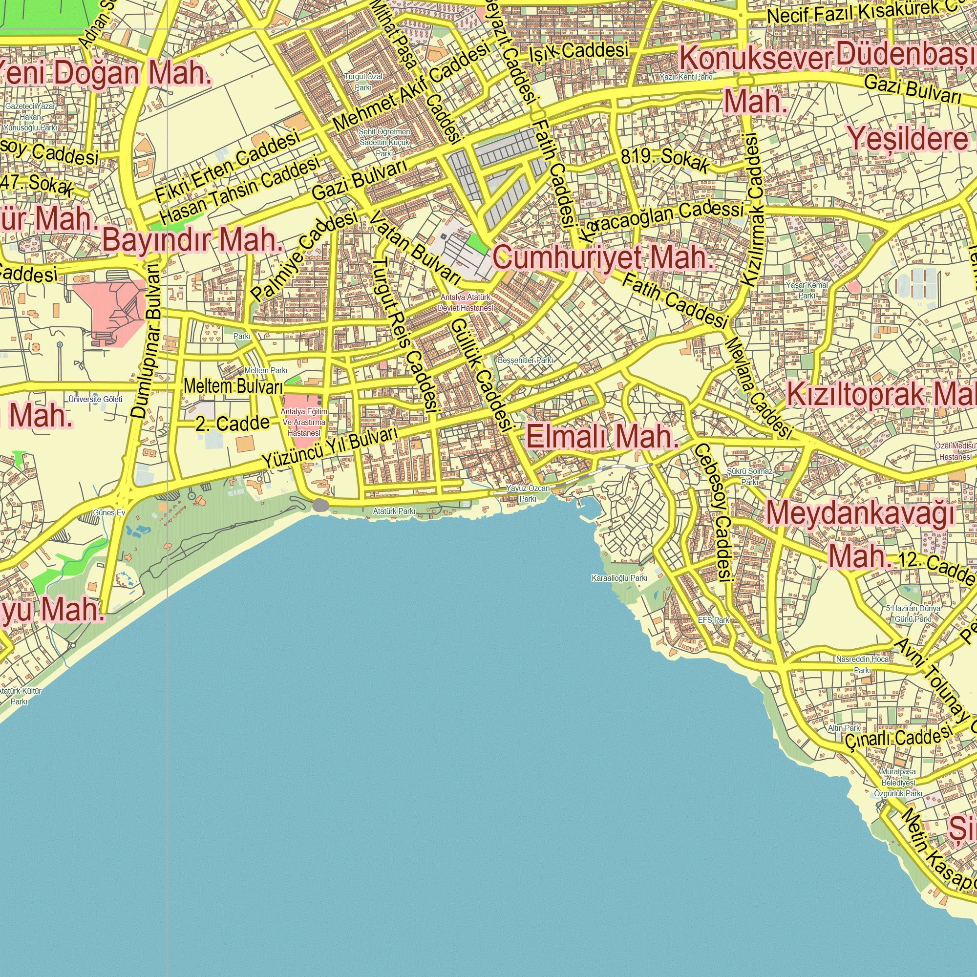 Antalya Turkey printable editable PDF layered Vector Map