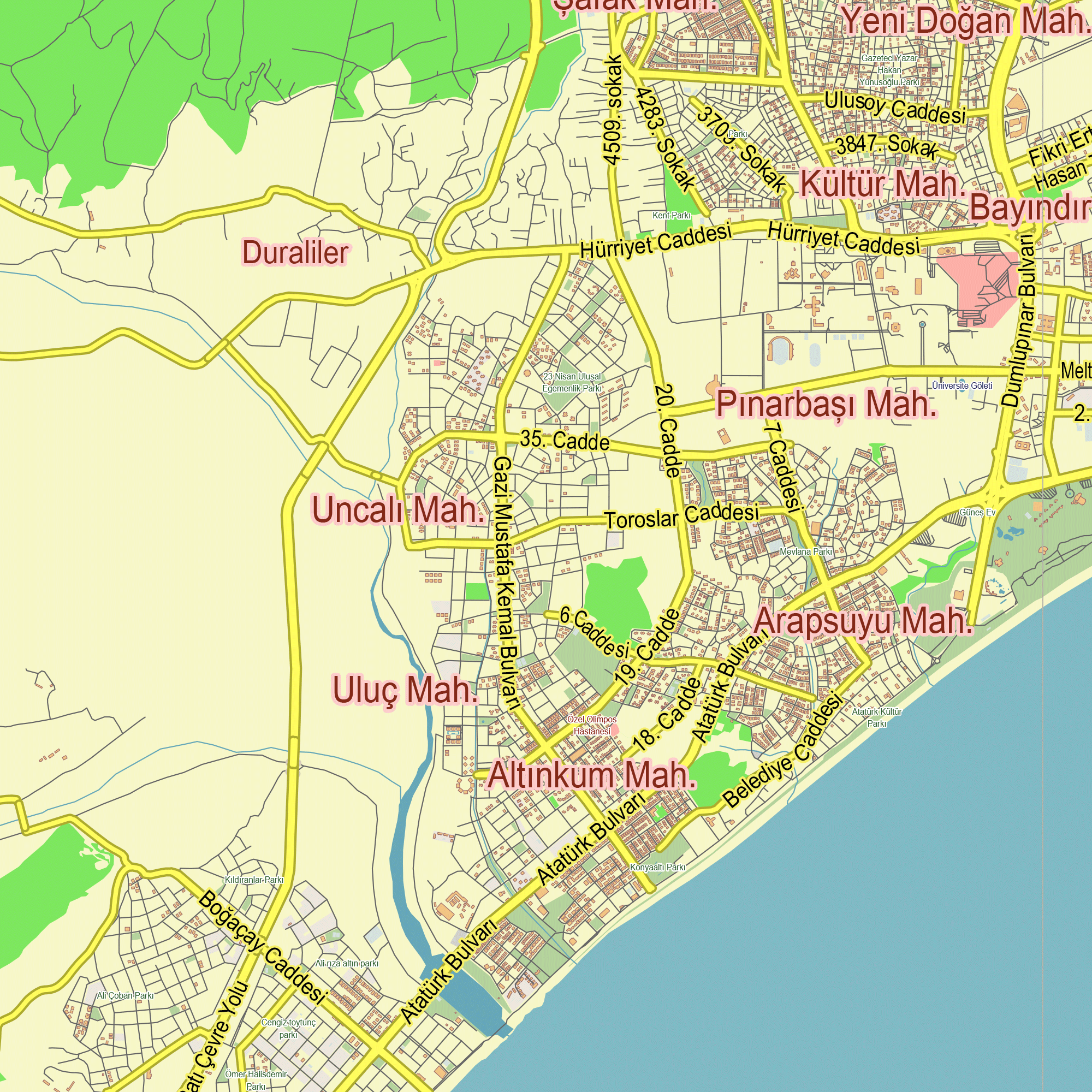 Antalya Turkey printable editable PDF layered Vector Map