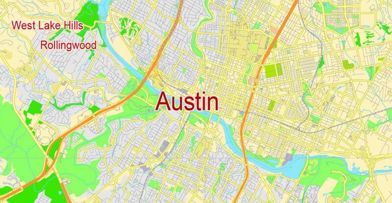 Austin Texas US Vector Map Free Editable Layered Adobe Illustrator ...