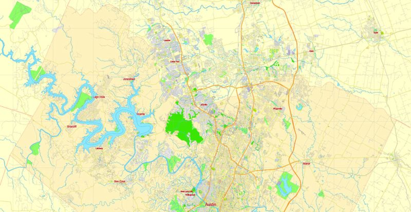 Austin Texas US Vector Map Free Editable Layered Adobe Illustrator ...