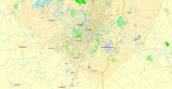Austin Texas US Vector Map Free Editable Layered Adobe Illustrator ...