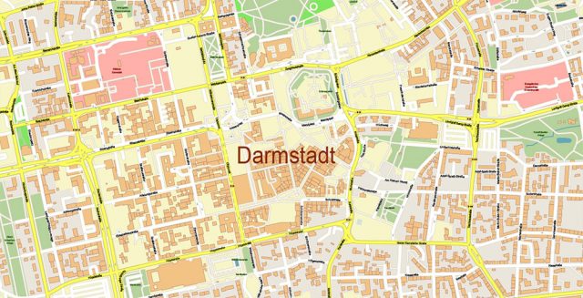 Darmstadt Germany Map Vector Exact High Detailed City Plan editable Adobe Illustrator Street Map ...