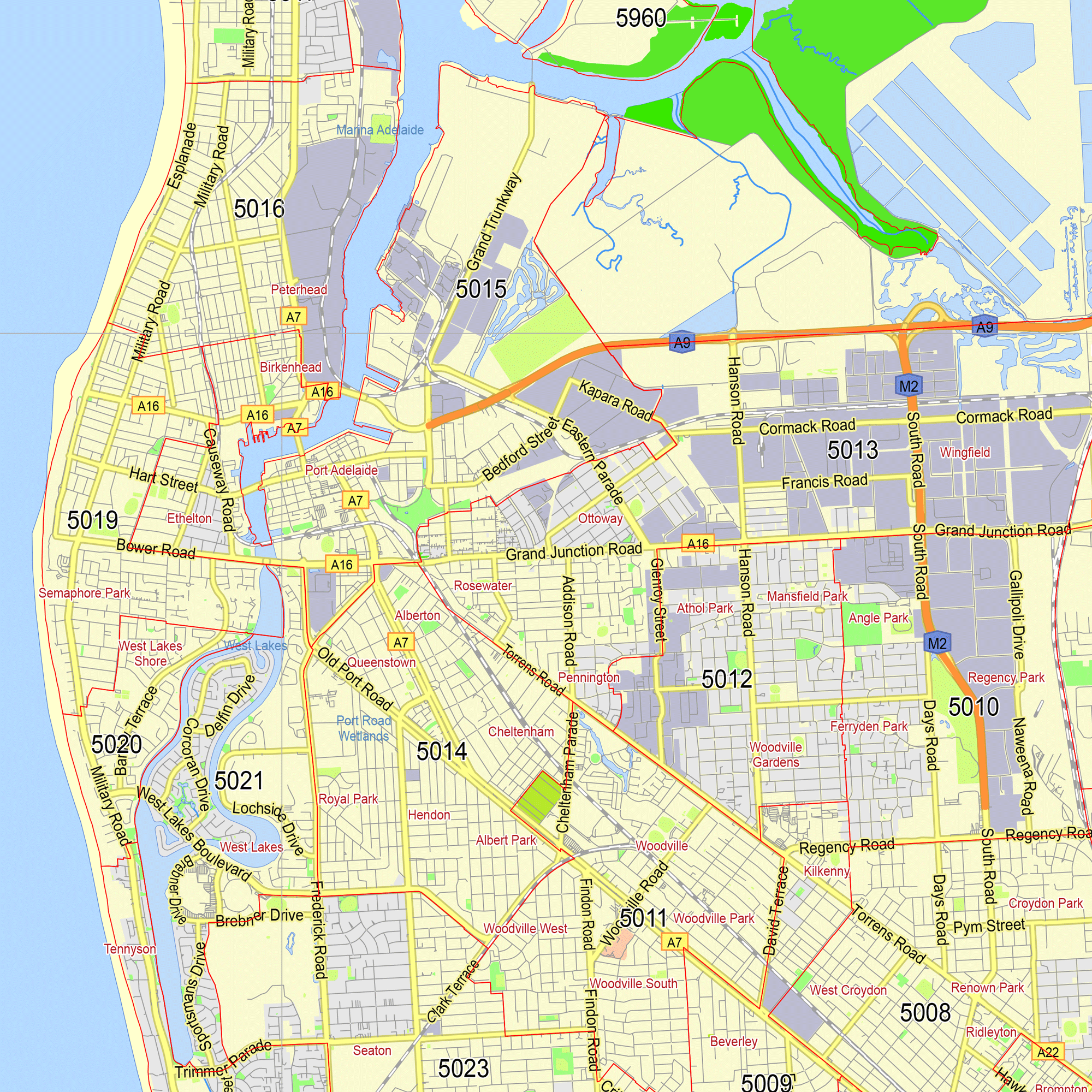 Adelaide Australia printable vector map + Zipcodes – Maps in Vector ...