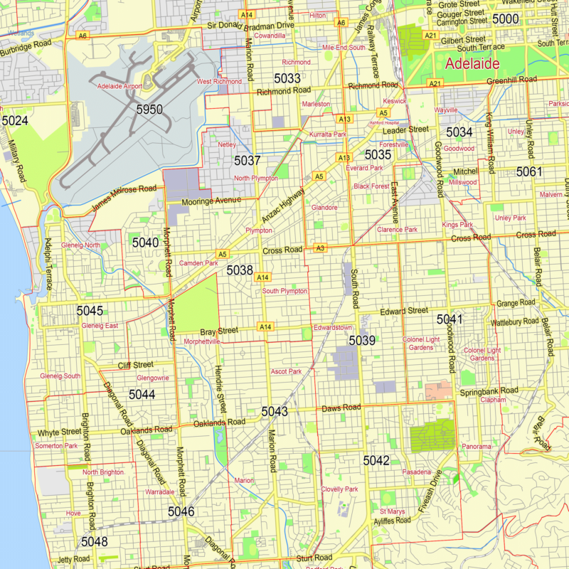 Adelaide Australia printable vector map + Zipcodes – Maps in Vector ...