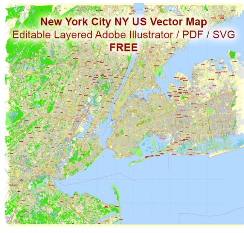 New York City NY US Vector Map Free Editable Layered Adobe Illustrator ...