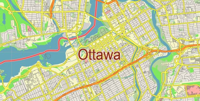 Ottawa Canada Vector Map Free Editable Layered Adobe Illustrator + PDF ...