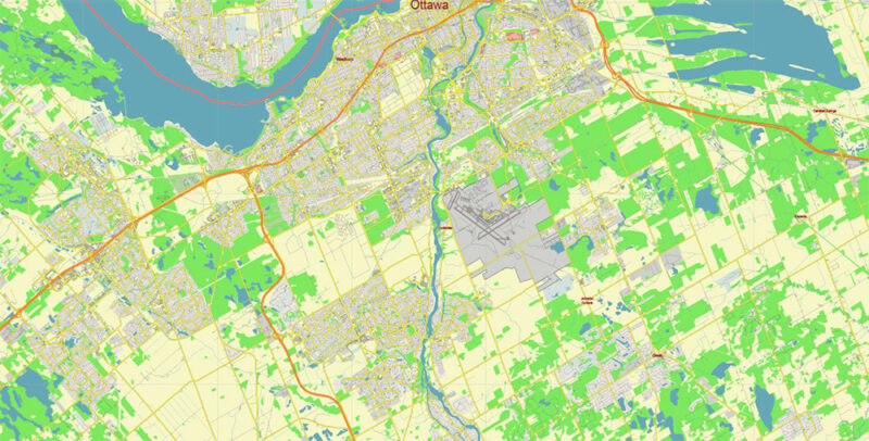 Ottawa Canada Vector Map Free Editable Layered Adobe Illustrator + PDF ...