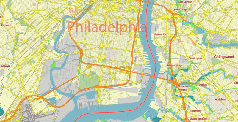 Philadelphia Pennsylvania US Vector Map Free Editable Layered Adobe ...