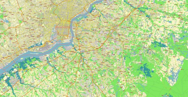 Philadelphia Pennsylvania US Vector Map Free Editable Layered Adobe ...