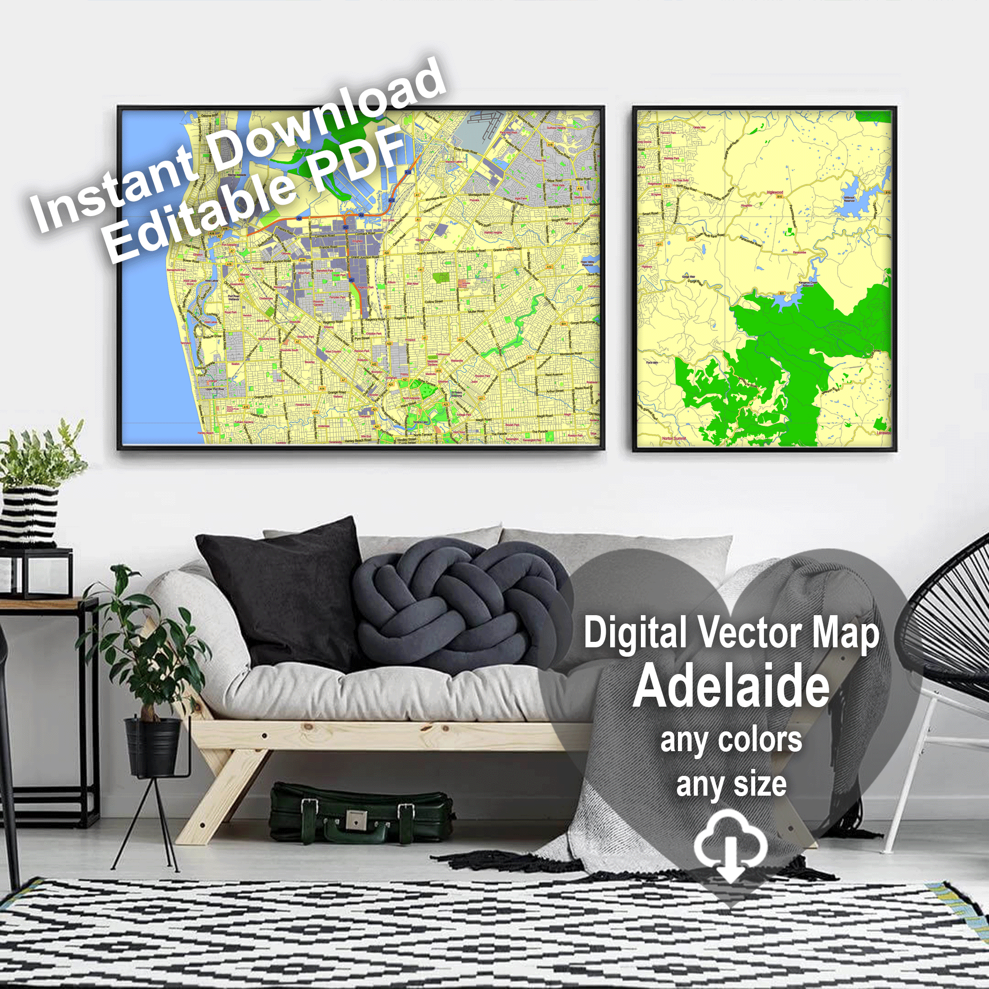 Adelaide Australia printable vector map – Maps in Vector: Detailed ...