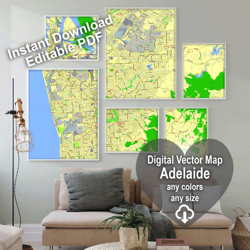 Adelaide Australia printable vector map – Maps in Vector: Detailed ...