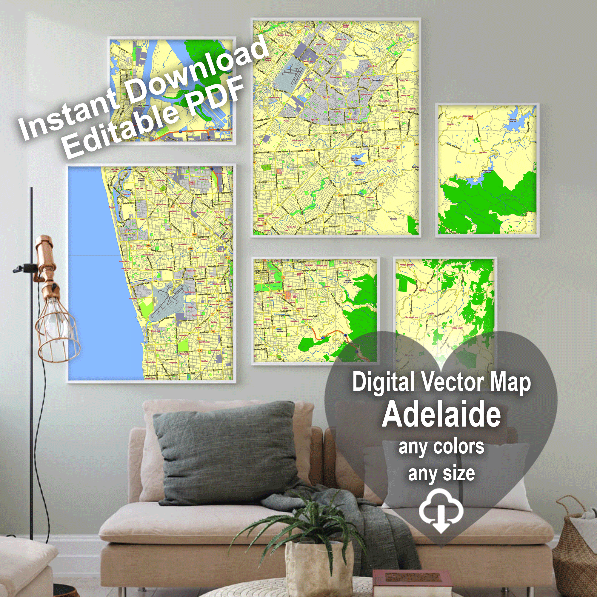 Adelaide Australia printable vector map – Maps in Vector: Detailed Street Maps Illustrator PDF ...
