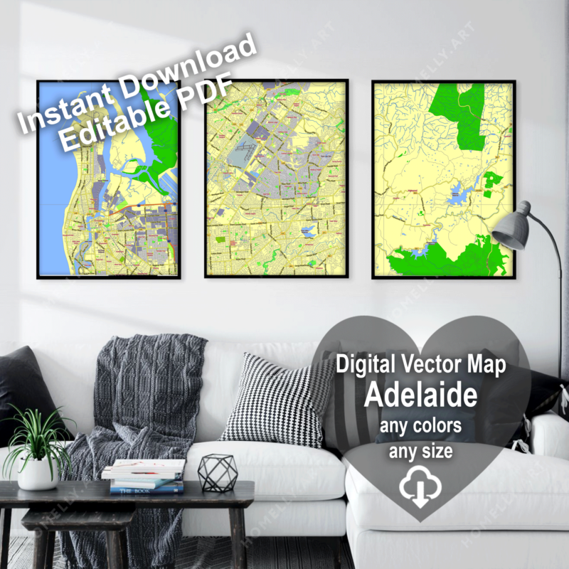 Adelaide Australia printable vector map – Maps in Vector: Detailed Street Maps Illustrator PDF ...
