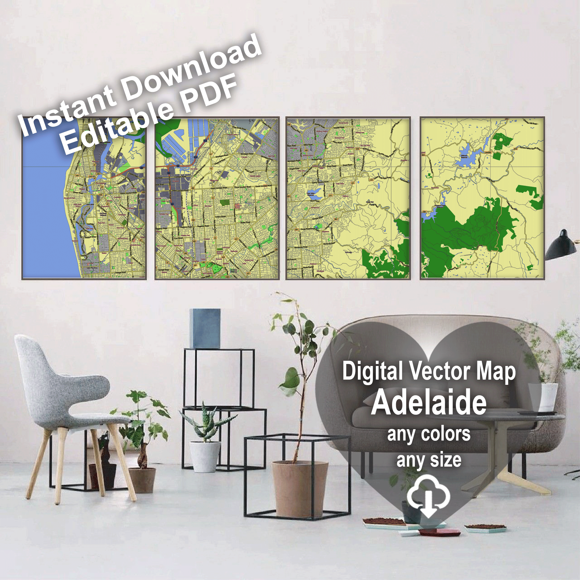 Adelaide Australia printable vector map – Maps in Vector: Detailed Street Maps Illustrator PDF ...