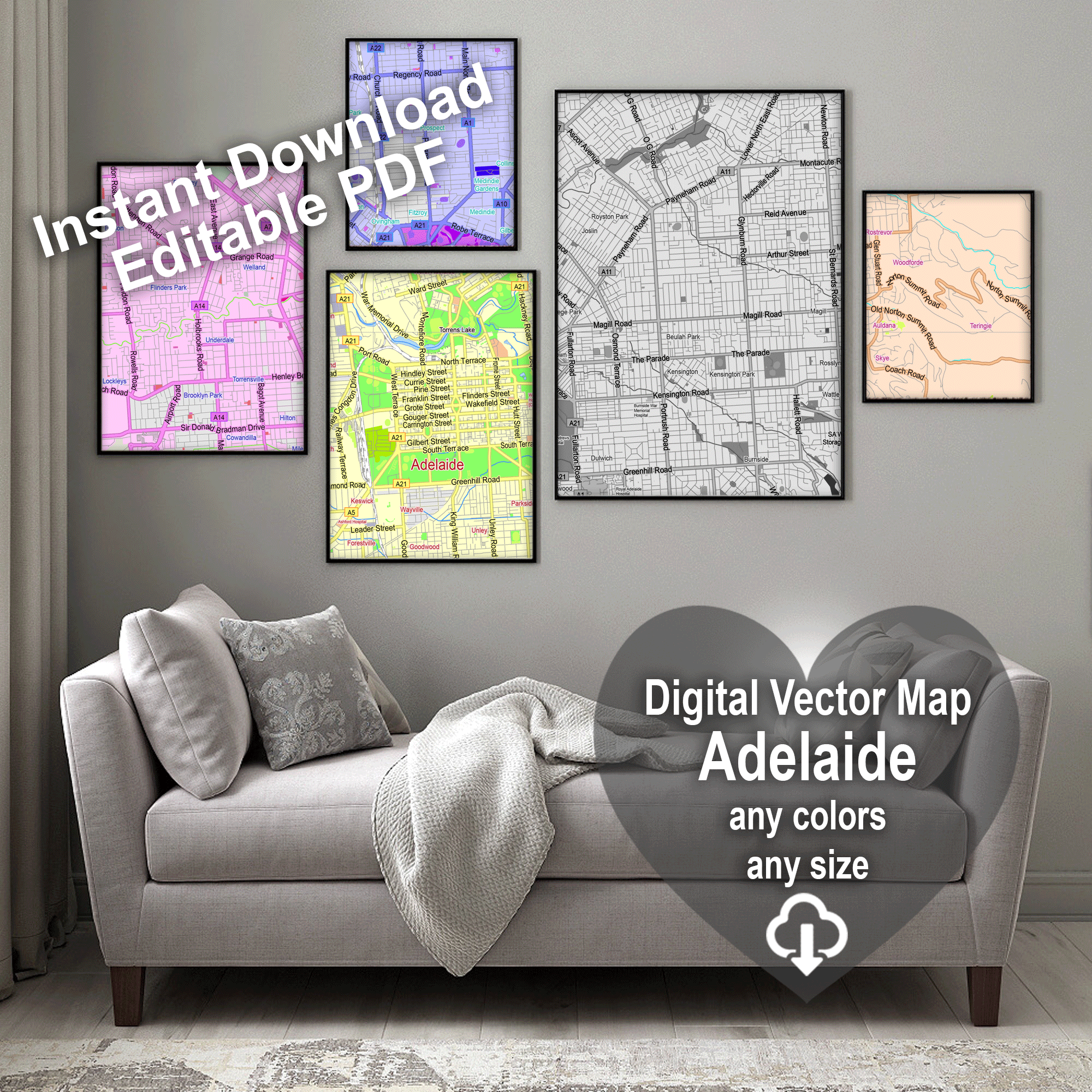 Adelaide Australia printable vector map – Maps in Vector: Detailed ...