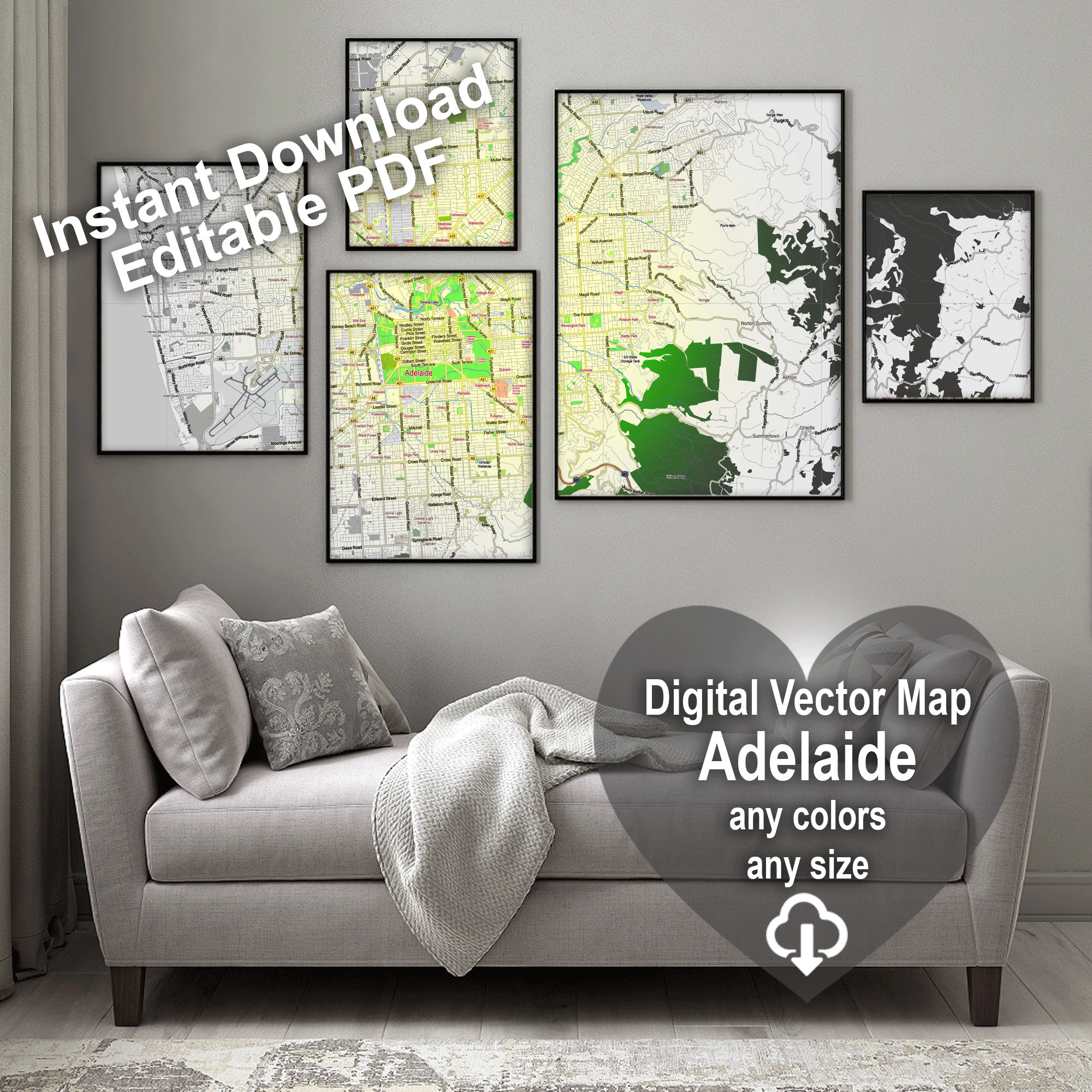 Adelaide Australia printable vector map – Maps in Vector: Detailed ...