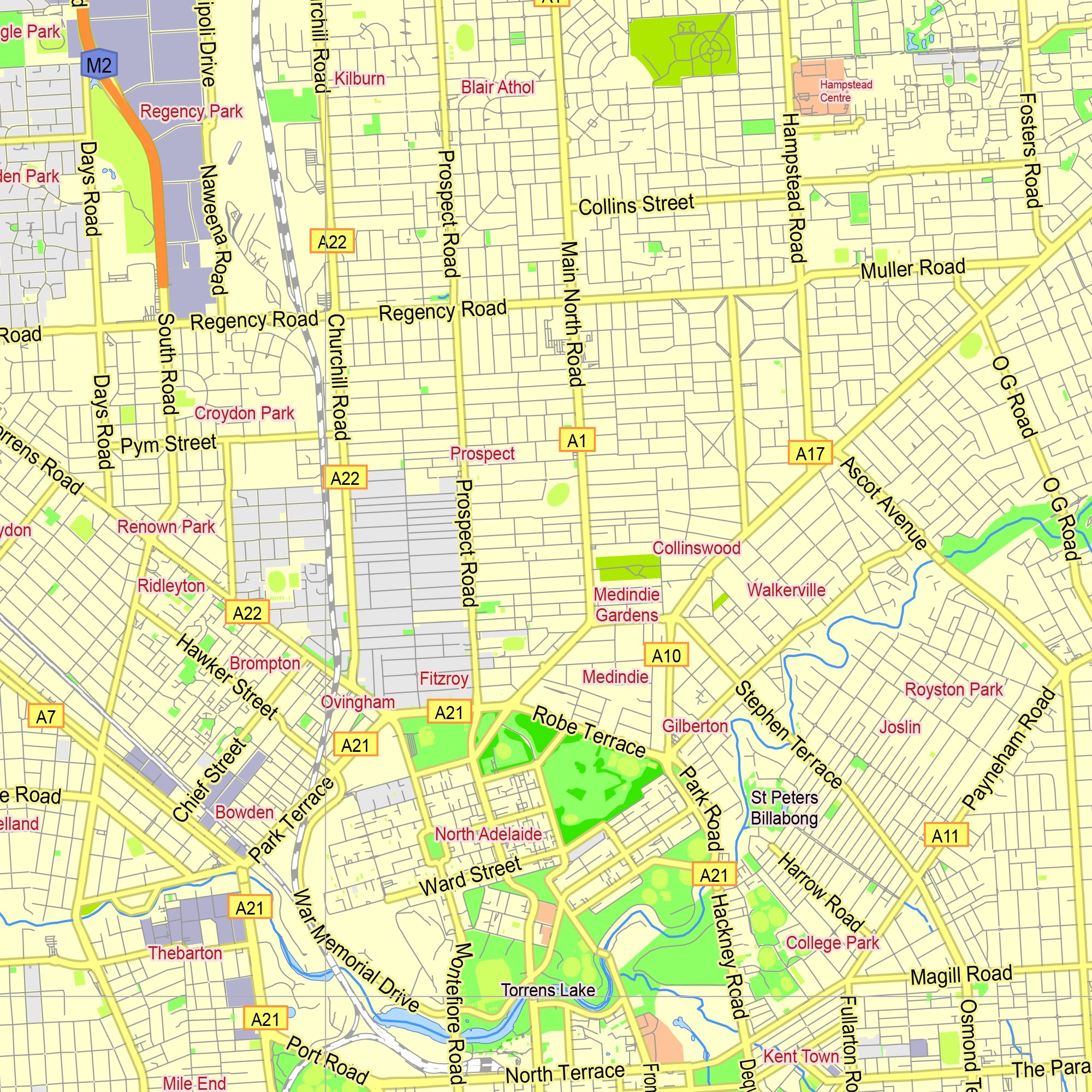 Adelaide Australia printable vector map – Maps in Vector: Detailed ...