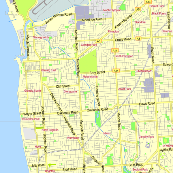 Adelaide Australia printable vector map – Maps in Vector: Detailed Street Maps Illustrator PDF ...