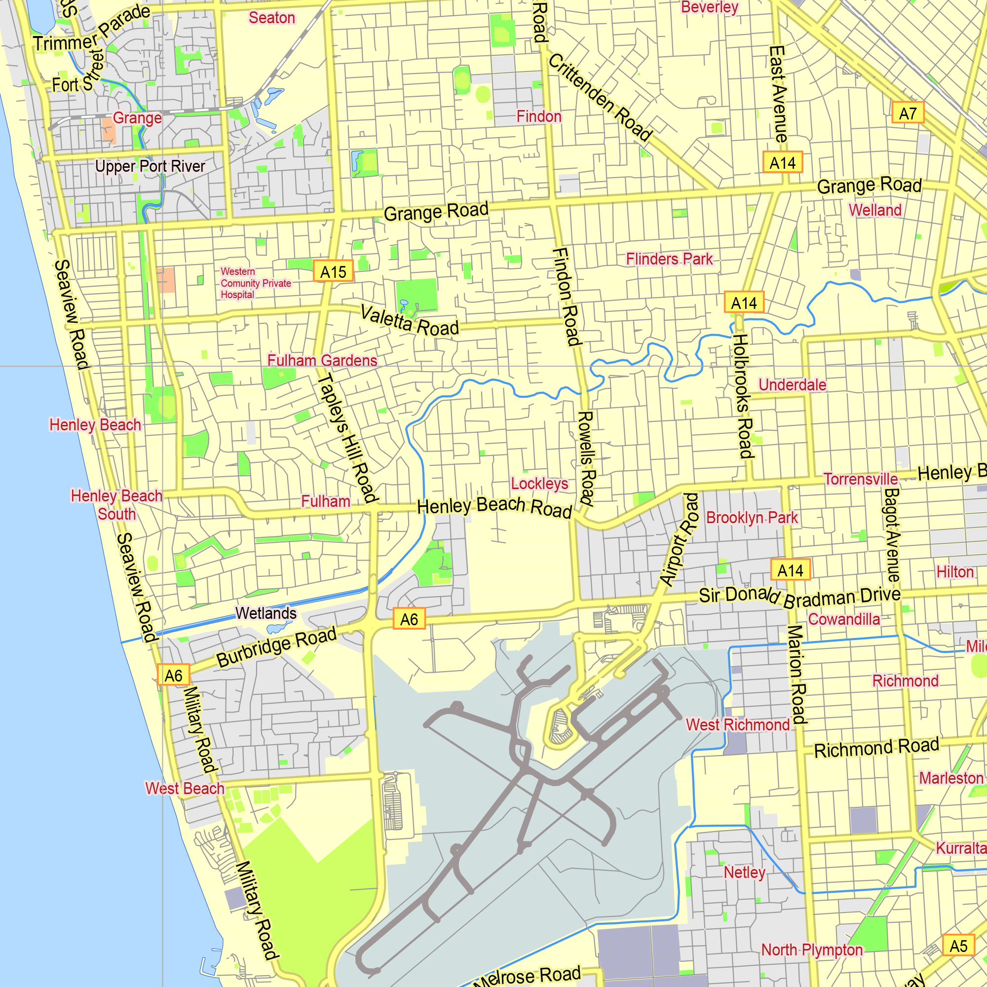 Adelaide Australia printable vector map – Maps in Vector: Detailed ...