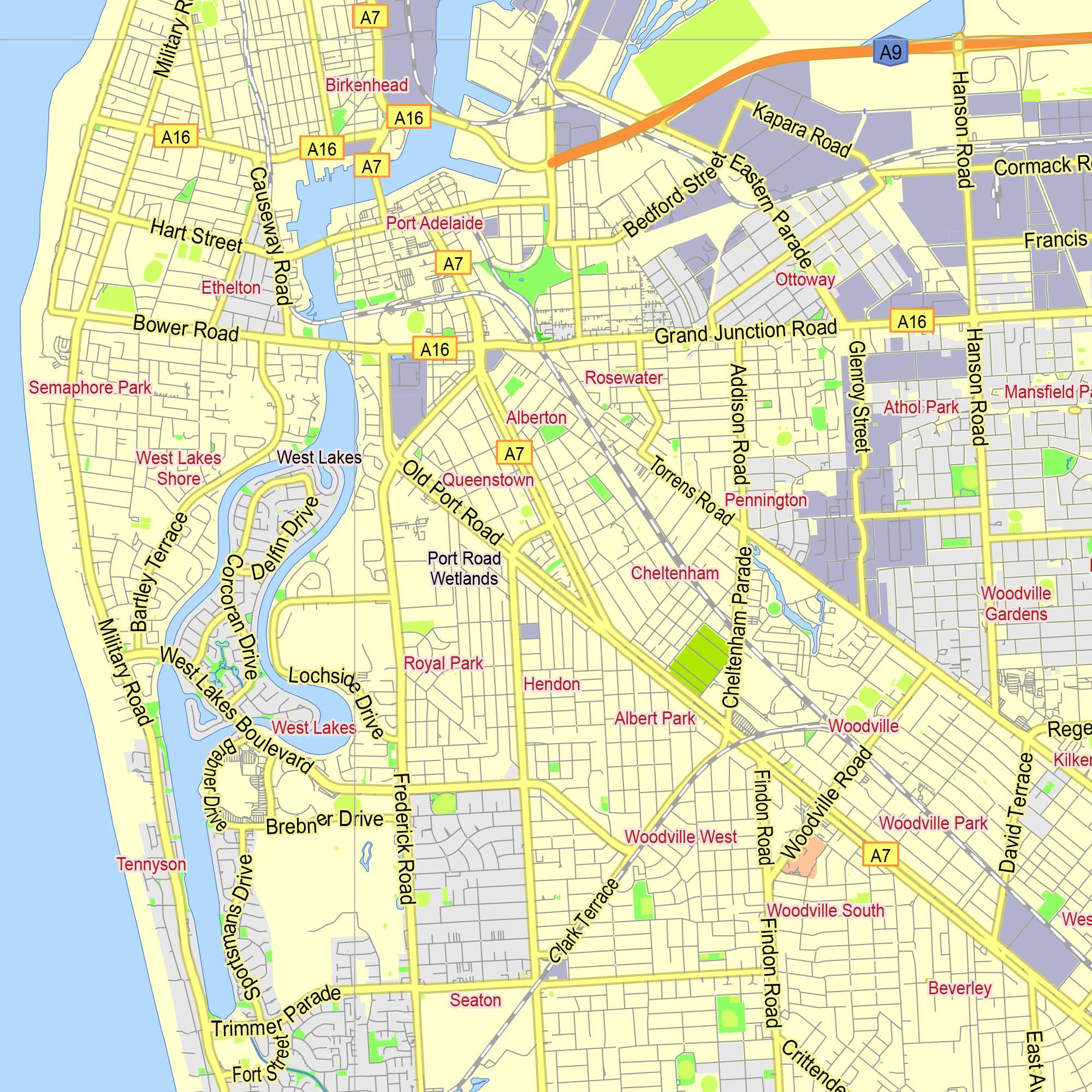 Adelaide Australia printable vector map – Maps in Vector: Detailed Street Maps Illustrator PDF ...