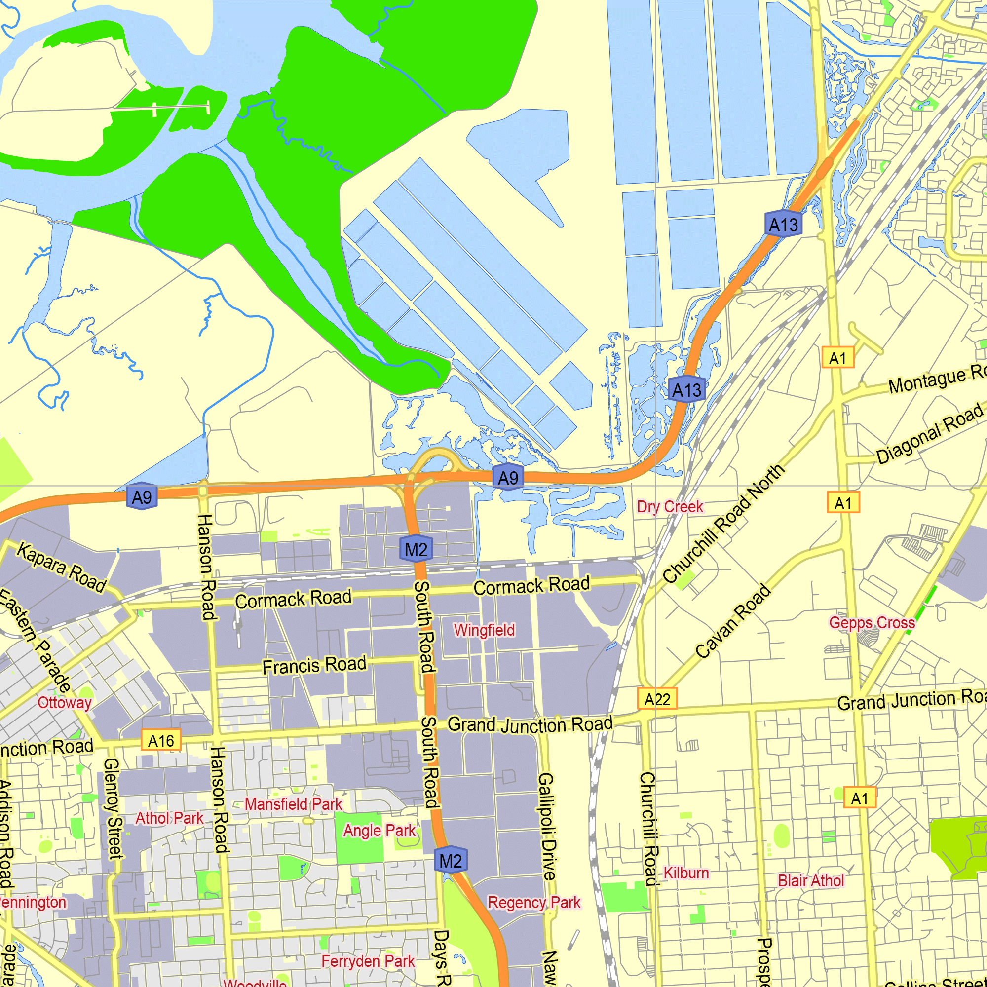 Adelaide Australia printable vector map – Maps in Vector: Detailed ...