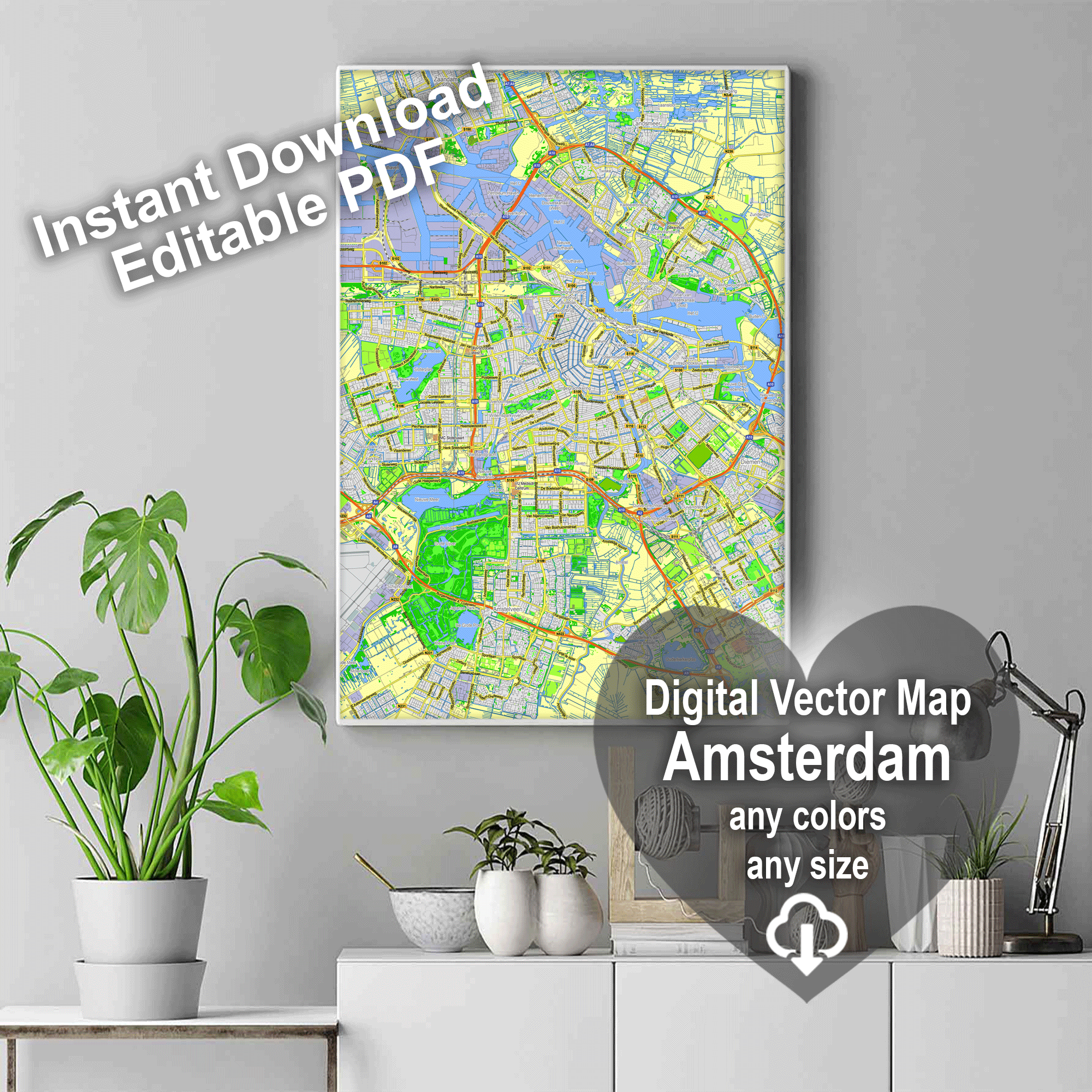 Amsterdam Netherlands printable editable PDF layered Vector Map – Maps ...