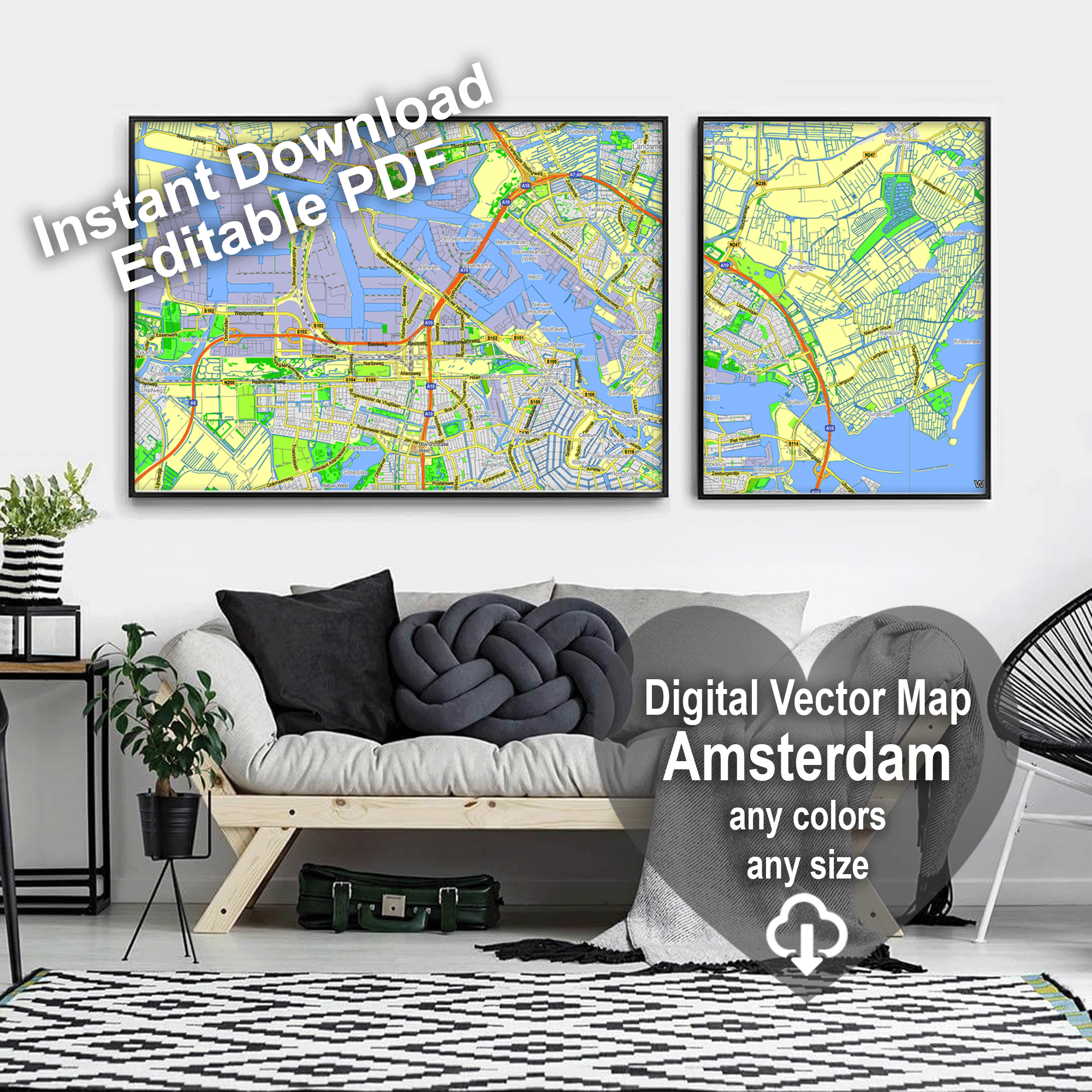 Amsterdam Netherlands printable editable PDF layered Vector Map – Maps ...
