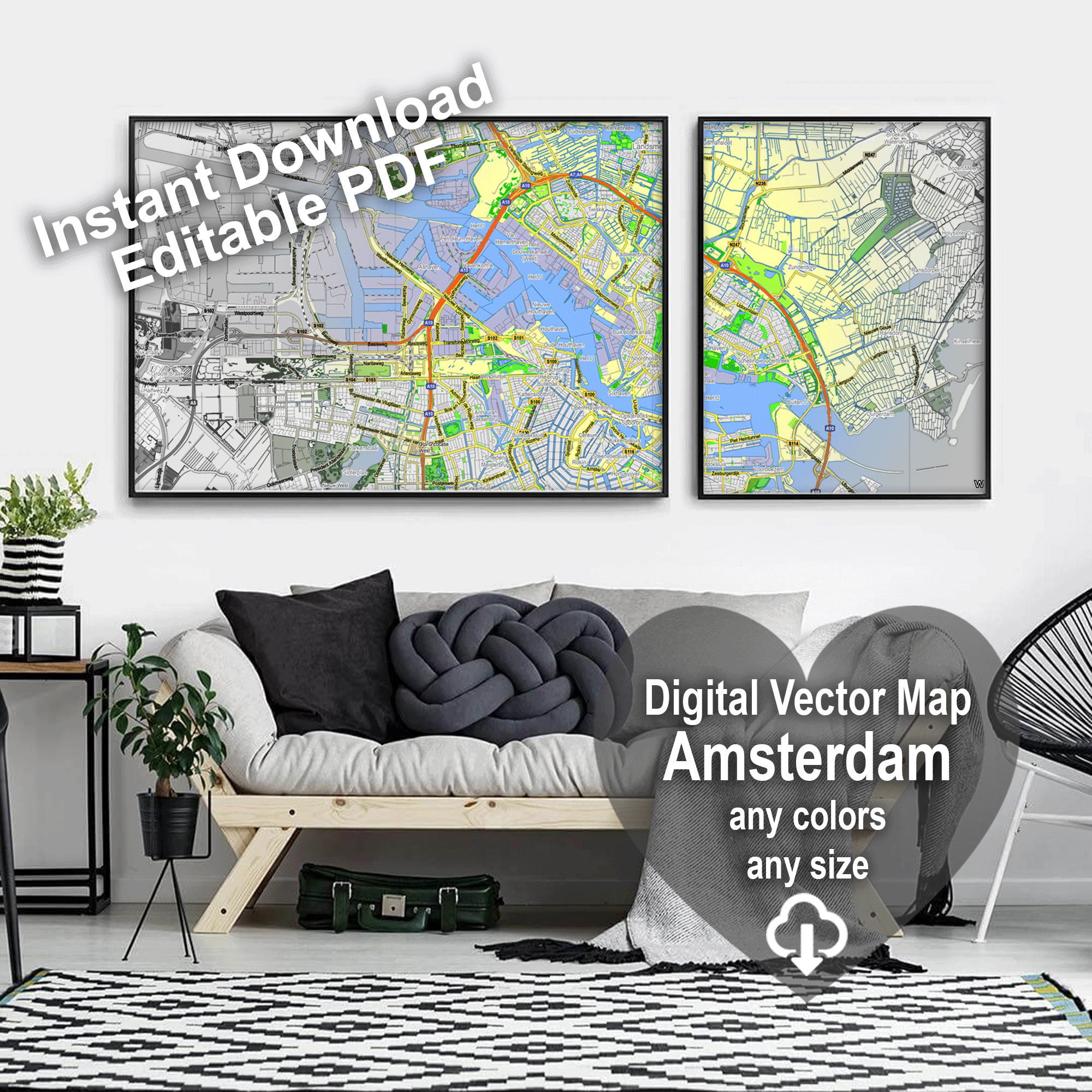 Amsterdam Netherlands printable editable PDF layered Vector Map – Maps ...