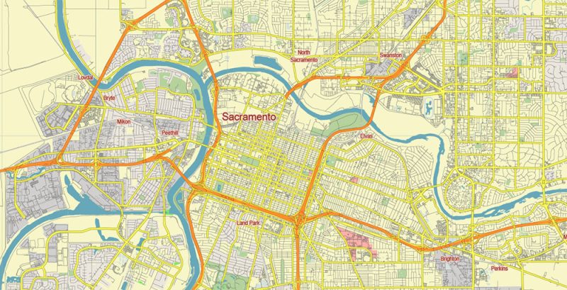 Sacramento California US Vector Map Free Editable Layered Adobe ...