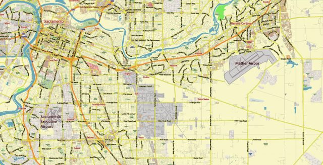 Sacramento California US PDF Map Vector City Plan Low Detailed (for ...