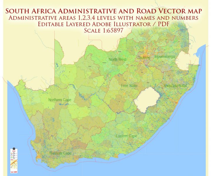 South Africa cities and country vector maps: PDF and Adobe Illustrator ...
