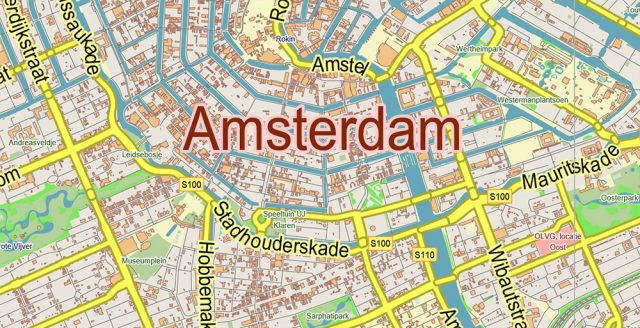 Amsterdam Netherlands Map Vector City Plan Low Detailed (for small ...