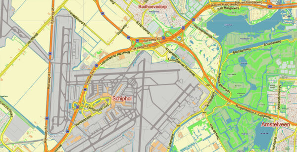 Amsterdam Netherlands PDF Vector Map: City Plan Low Detailed (for small ...
