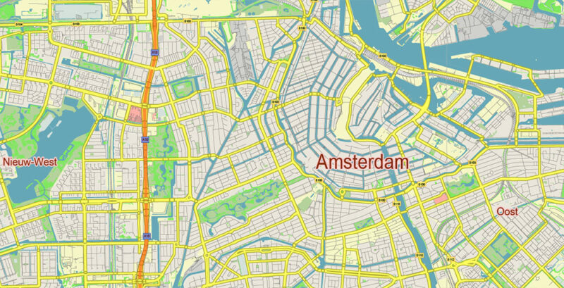 Amsterdam Netherlands Vector Map Free Editable Layered Adobe ...