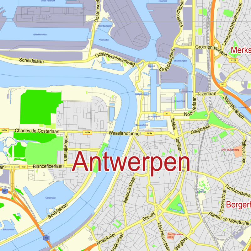 Antwerpen Belgium printable editable PDF layered Vector Map – Maps in ...