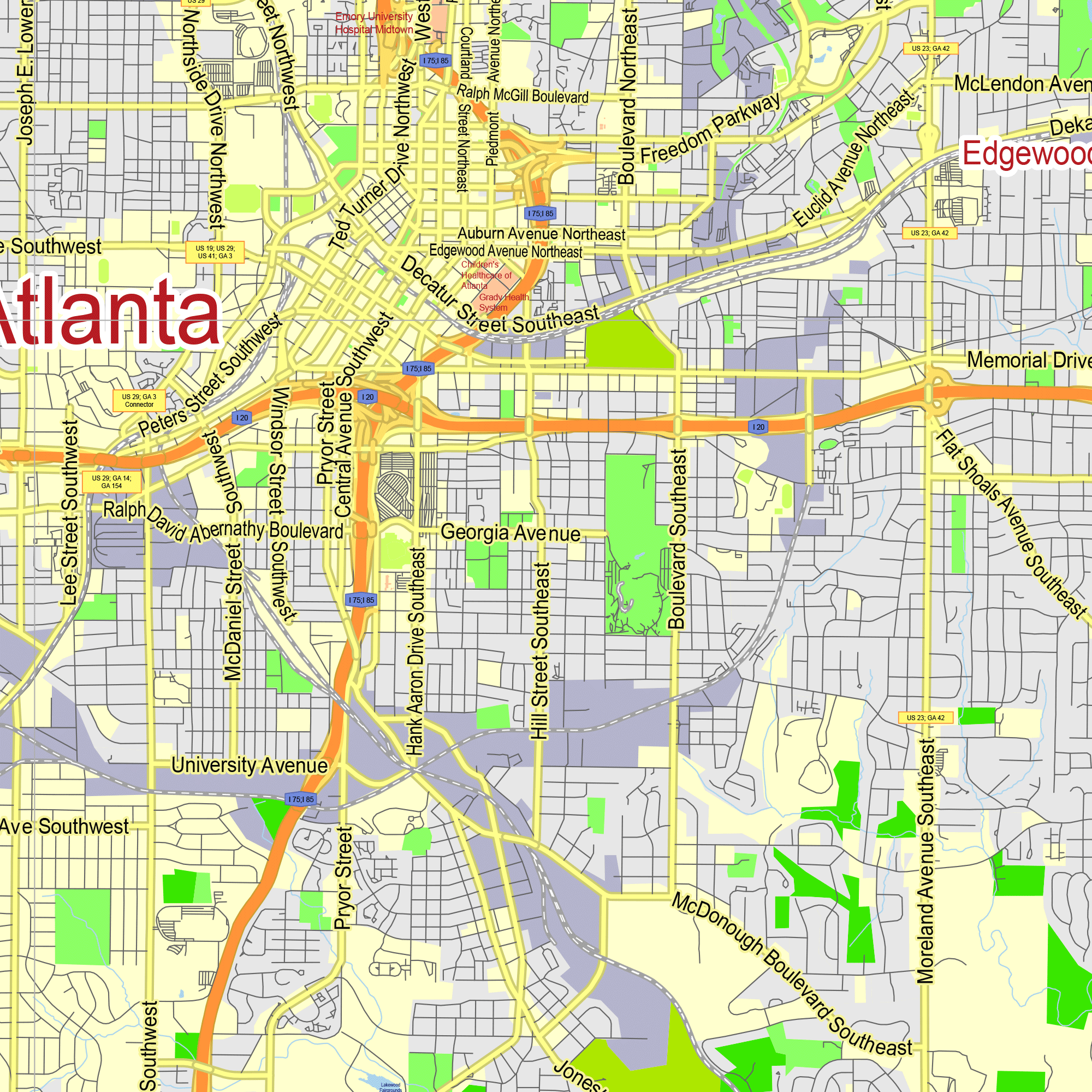 Atlanta Georgia US printable editable PDF layered Vector Map – Maps in ...