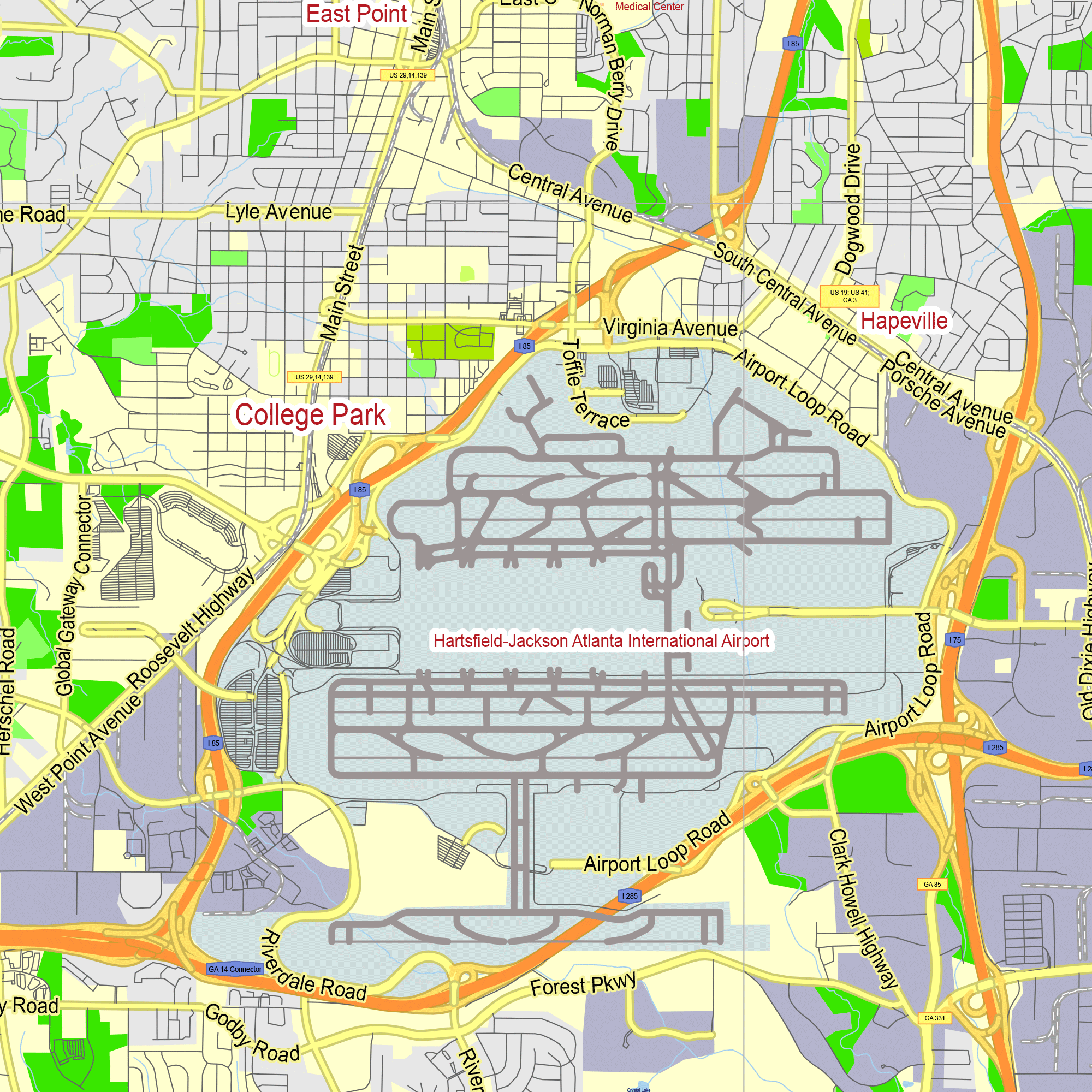 Atlanta Georgia US printable editable PDF layered Vector Map – Maps in ...