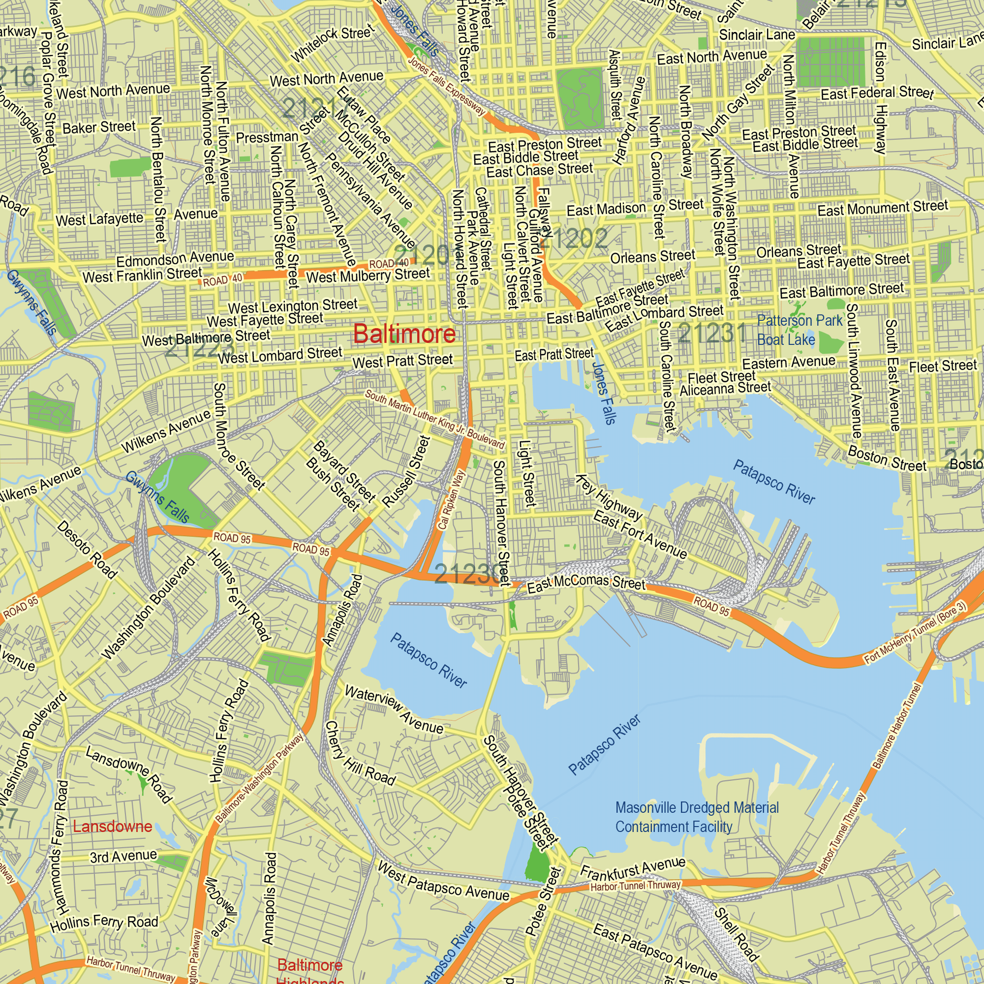 Baltimore Maryland US printable editable PDF layered Vector Map v.4 ...